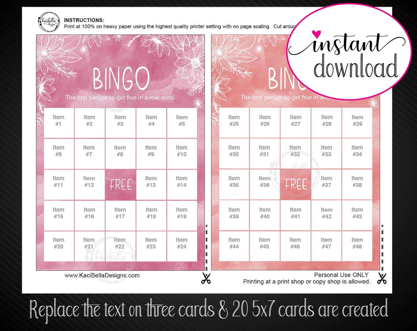 Printable WATERCOLOR Bingo Game. 8 Colors. Add Your 72 Unique Items. 40 ...