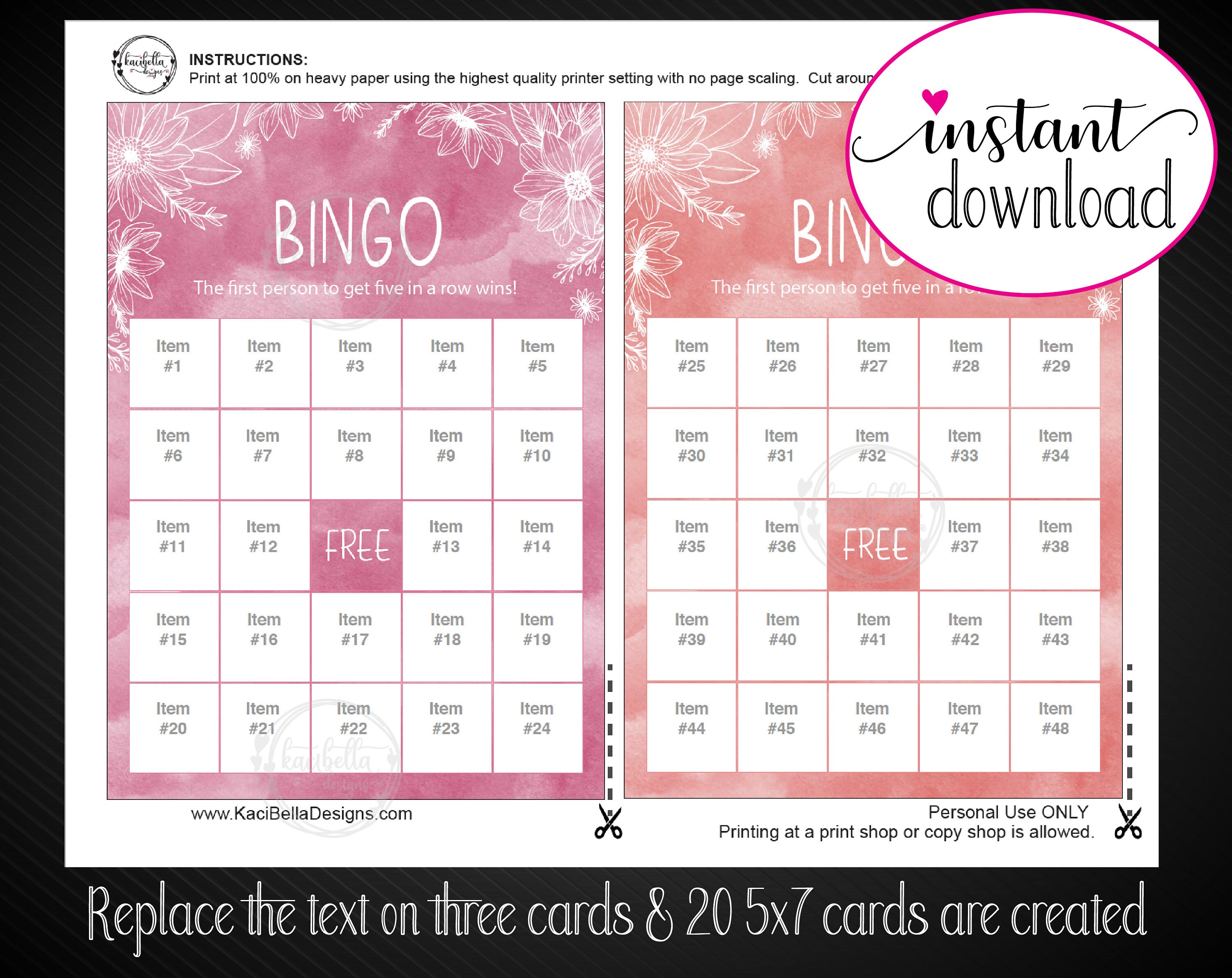 Printable WATERCOLOR Bingo Game. 8 Colors. Add Your 72 Unique - Etsy