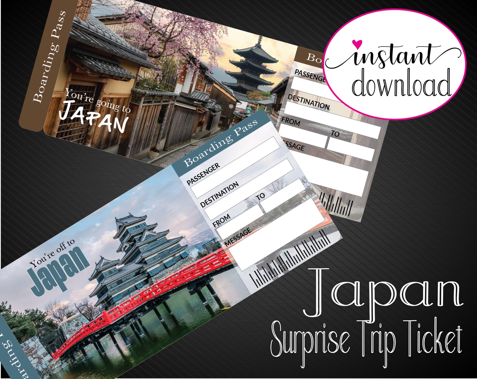 Printable JAPAN Surprise Trip Gift Ticket. Boarding Pass. Trip | Etsy
