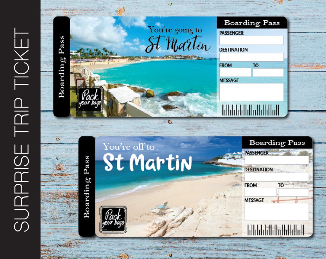 Printable ST MARTIN Surprise Trip Gift Ticket. Boarding Pass. Ticket ...