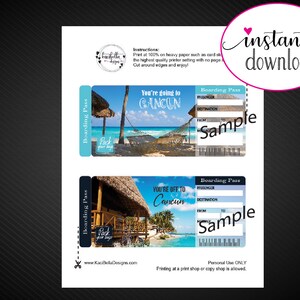 Printable CANCUN Surprise Trip Gift Ticket. Boarding Pass. Trip Ticket ...