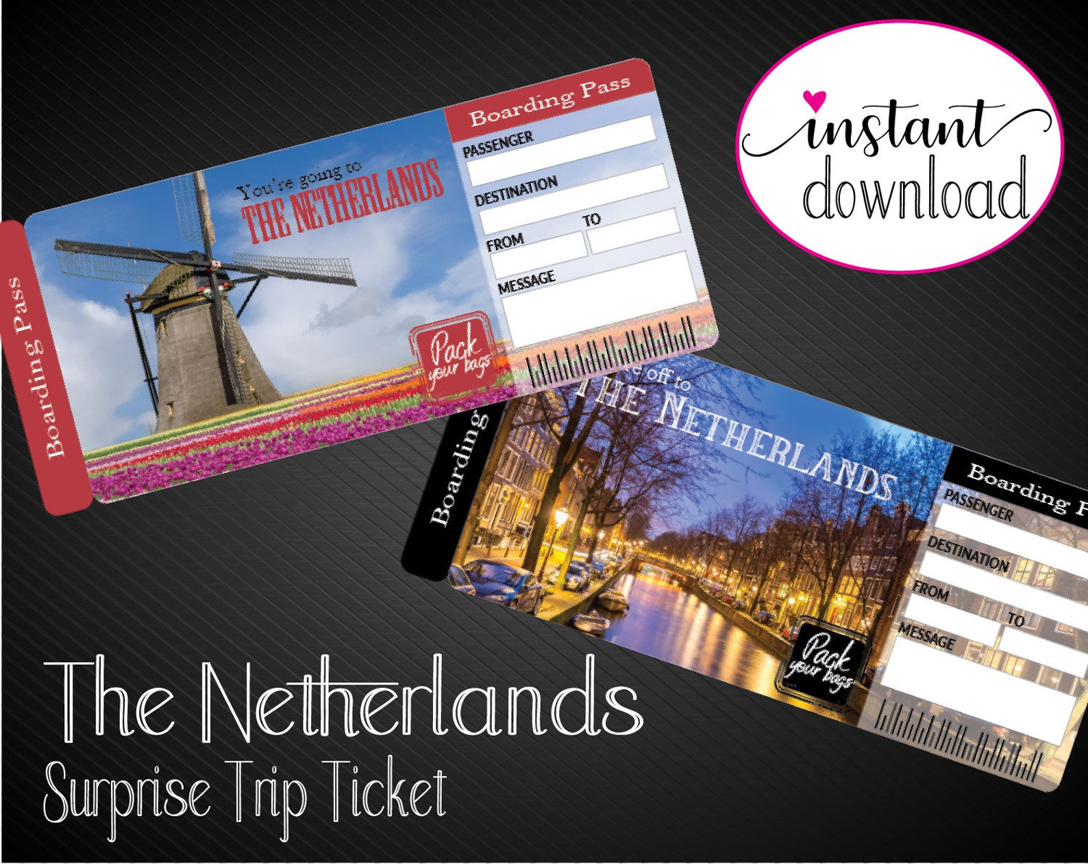 Printable NETHERLANDS Surprise Trip Gift Ticket. Boarding | Etsy