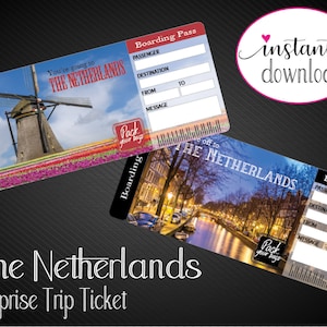 Printable NETHERLANDS Surprise Trip Gift Ticket. Boarding Pass. Trip ...