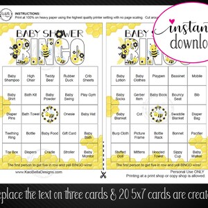 Editable GENDER NEUTRAL Baby Shower Bingo Game. Bumble Bee Themed. 40 ...