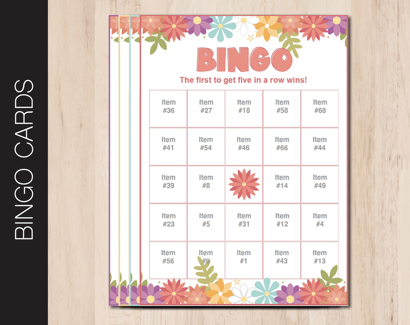 Editable FLOWERS Themed Bingo Game. 4 Colors. Add Your 72 Unique Items ...