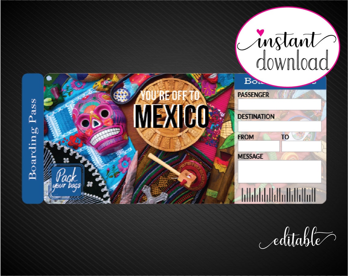 Printable MEXICO Surprise Trip Gift Ticket. Boarding Pass. | Etsy