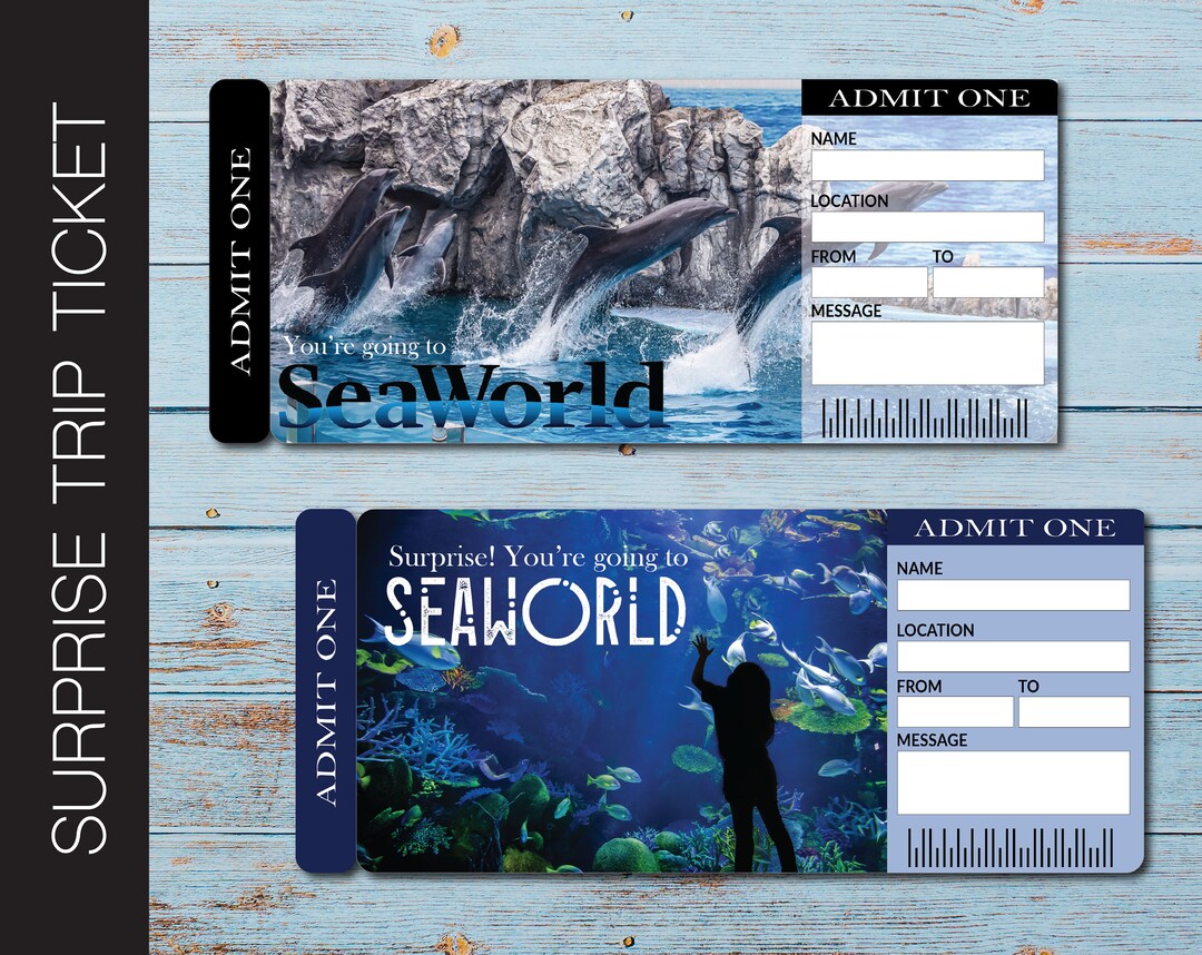 Printable SEAWORLD Surprise Trip Tickets. Vacation Ticket. Mock ...