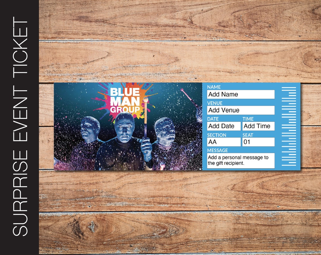 Printable BLUE MAN Broadway Surprise Ticket. Editable Musical Theatre ...