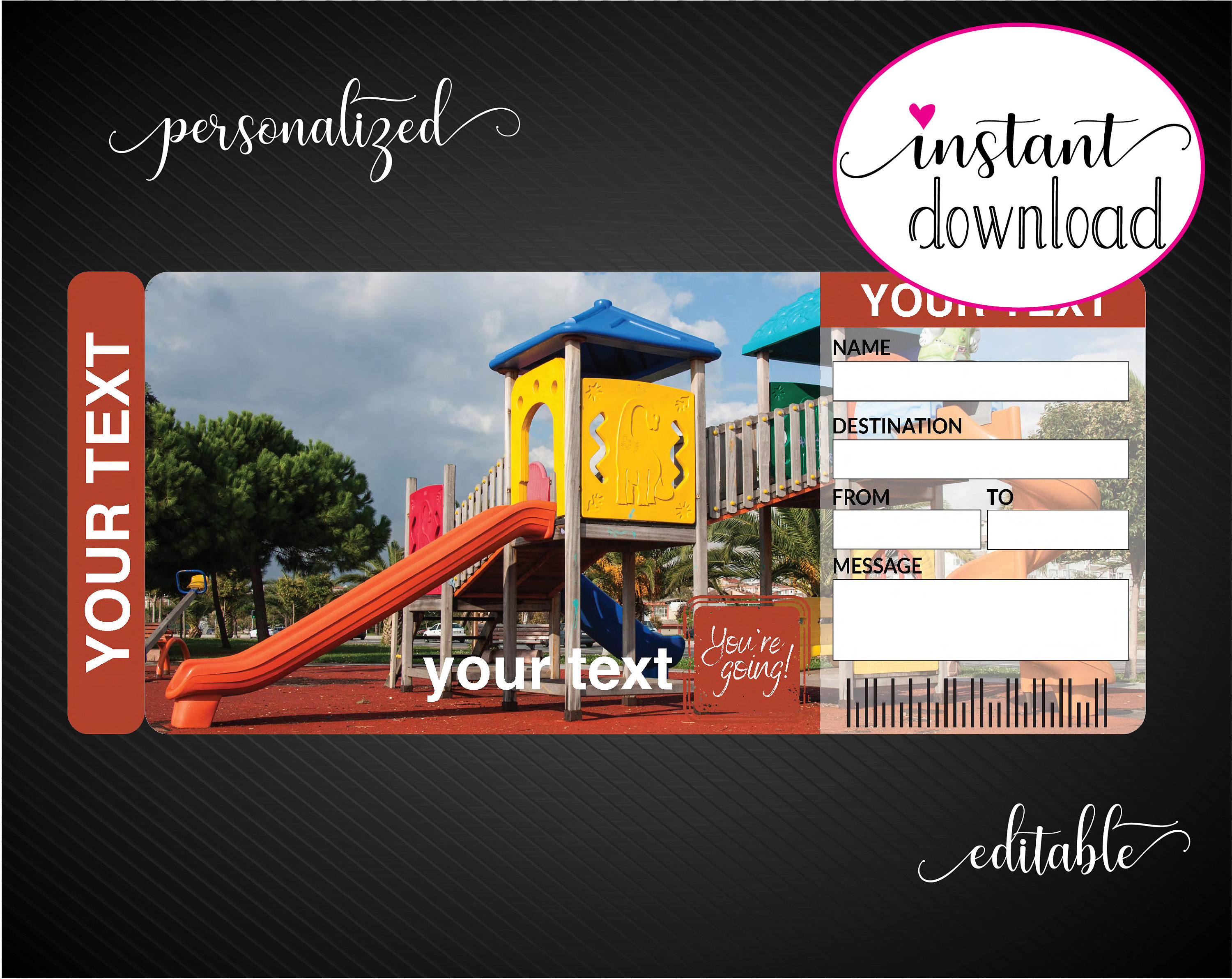 Printable PARK or PLAYGROUND Surprise Gift Reveal Ticket. Admission ...