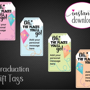 Editable OH THE PLACES You'll Go Themed Gift Tags. Graduation ...