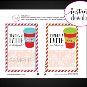 Printable CHRISTMAS Coffee Gift Card Holder. Thanks a Latte! Starbucks ...