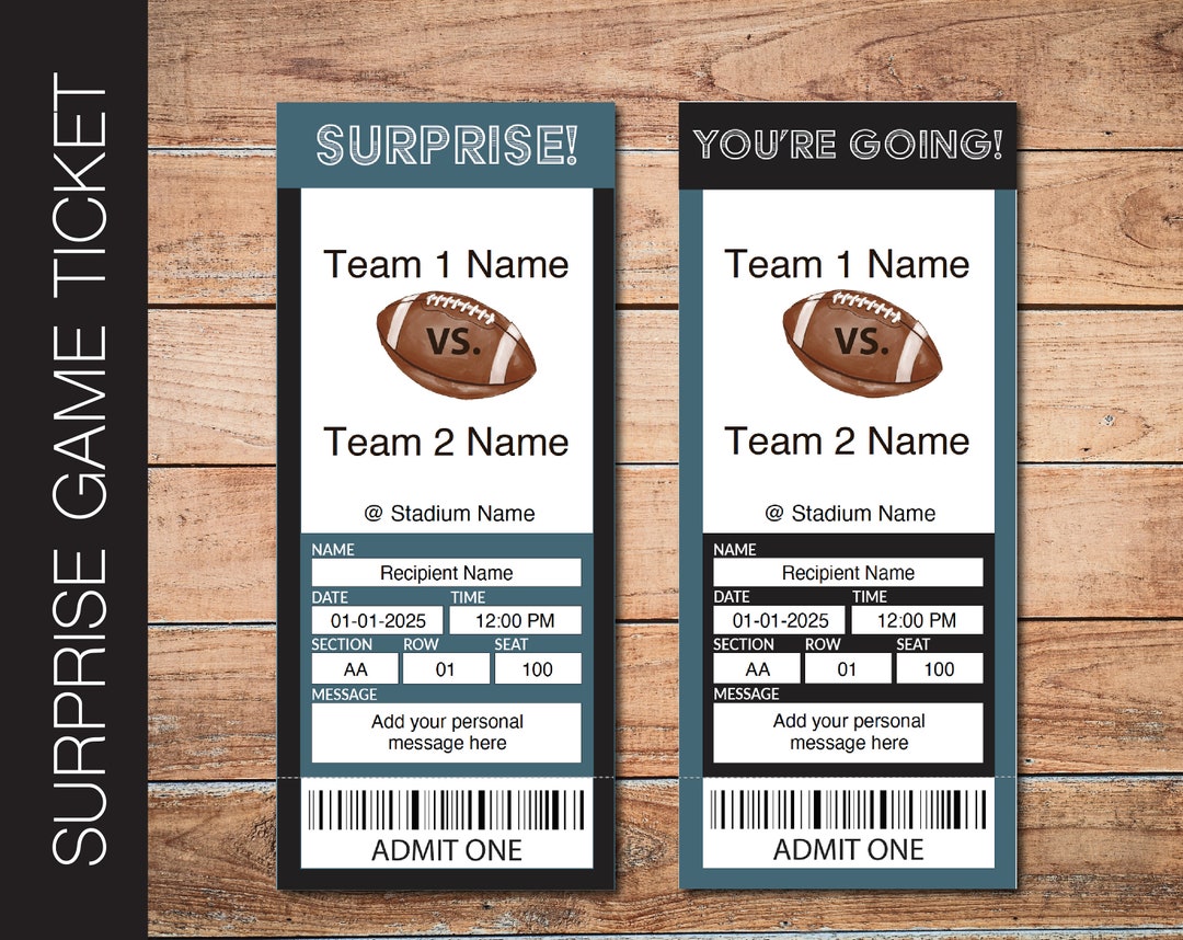 Editable JACKSONVILLE Colors Football Game Gift Reveal Ticket. Editable ...
