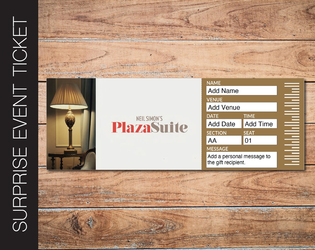 Printable PLAZA SUITE Broadway Surprise Ticket. Editable Musical ...