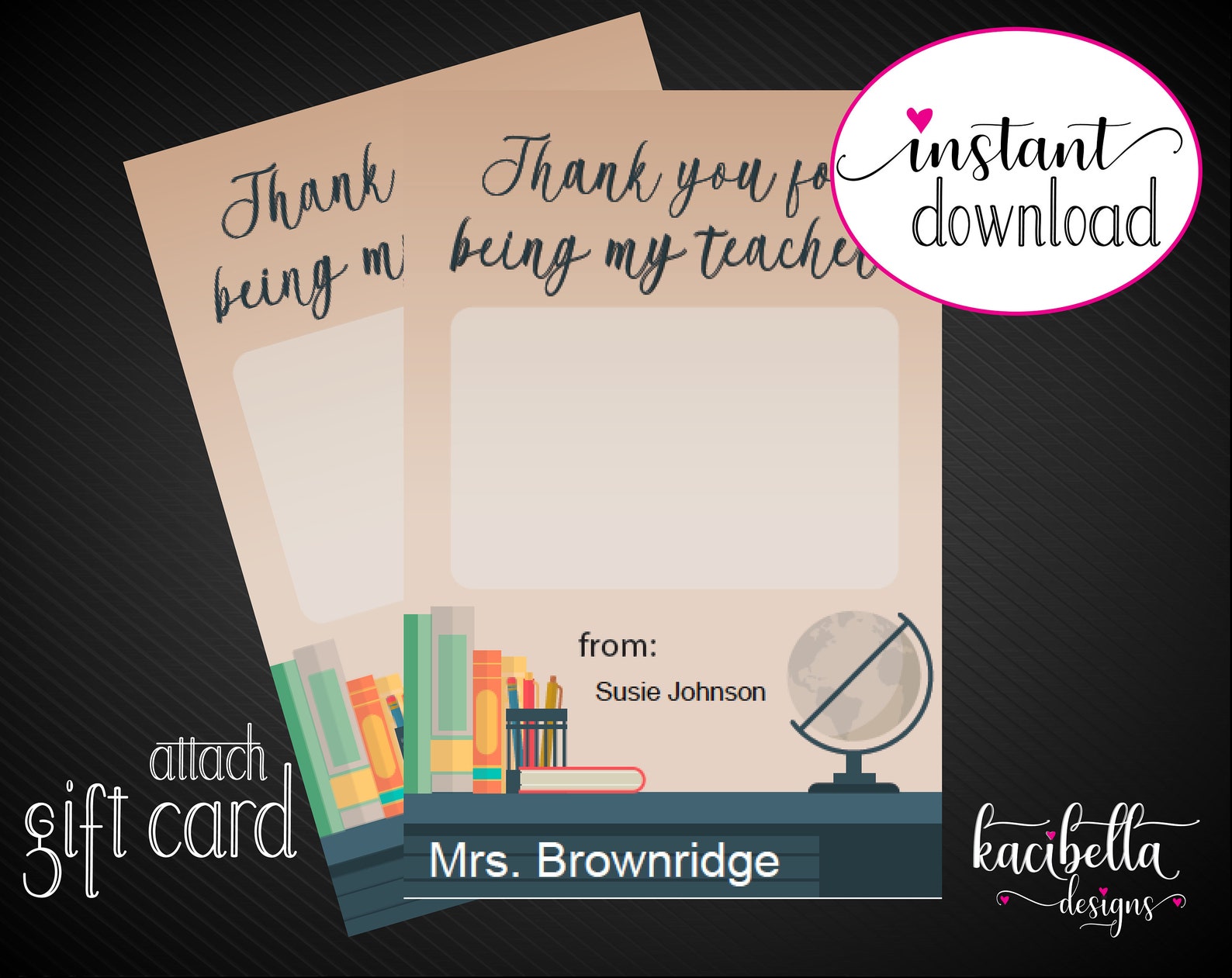 Printable TEACHER Appreciation Gift Card Holder. Thank You | Etsy
