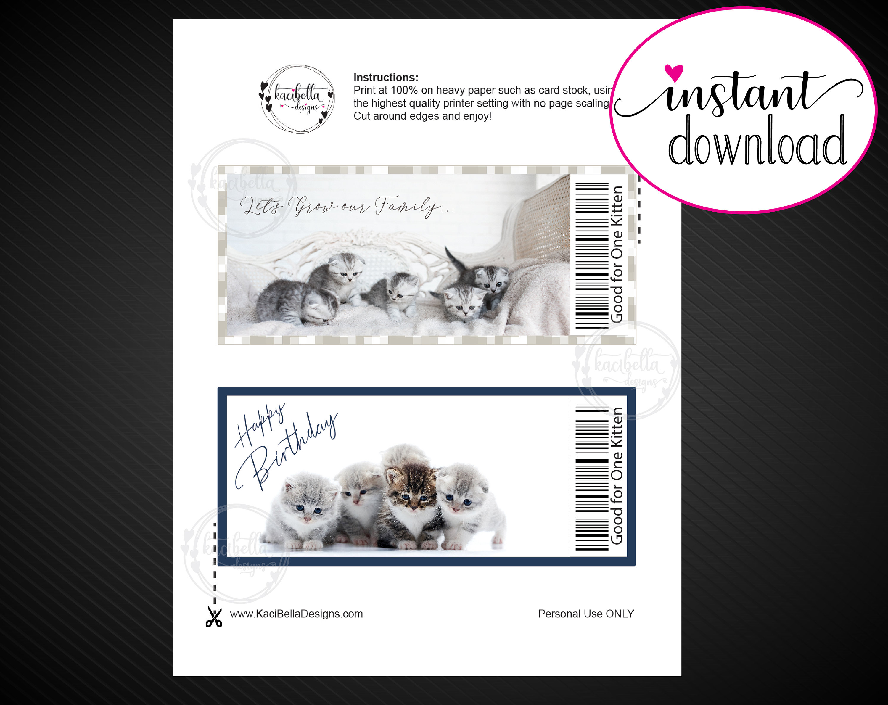 Printable NEW KITTEN / CAT Surprise Gift Reveal Coupon. Instant ...
