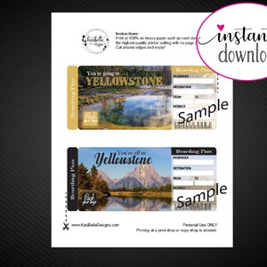 Printable YELLOWSTONE Surprise Trip Gift Ticket. Boarding Pass ...