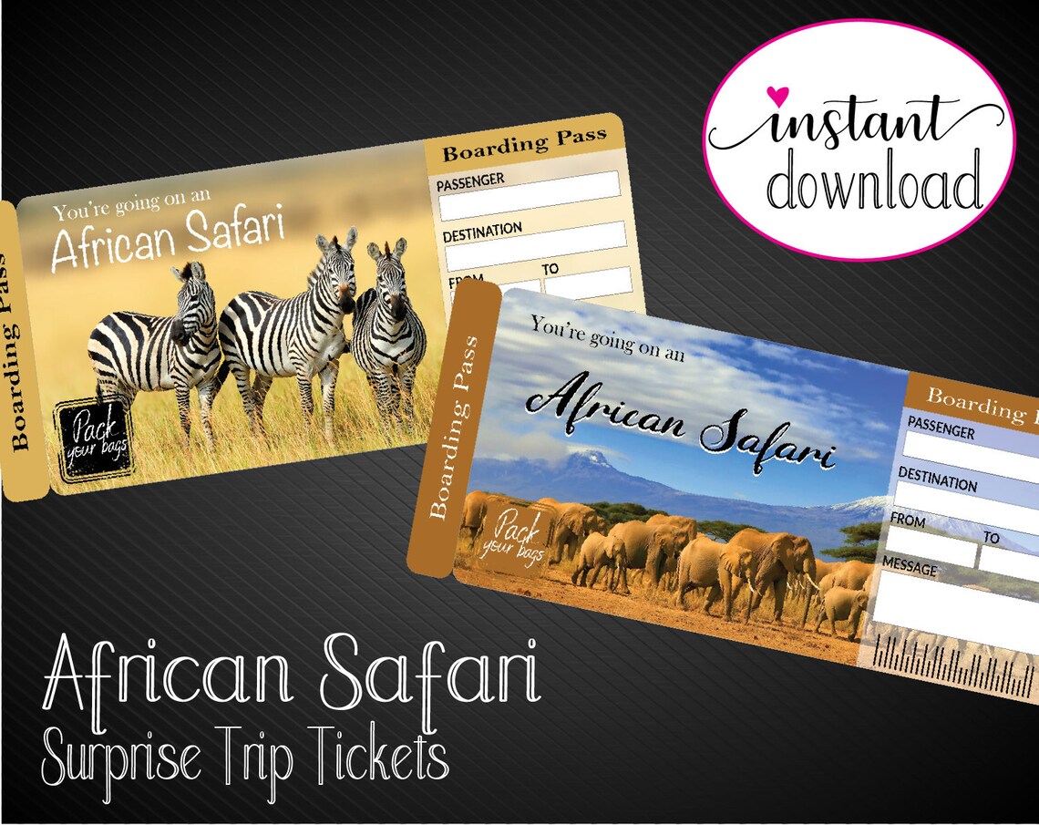 Printable AFRICAN SAFARI Surprise Trip Tickets. Vacation - Etsy