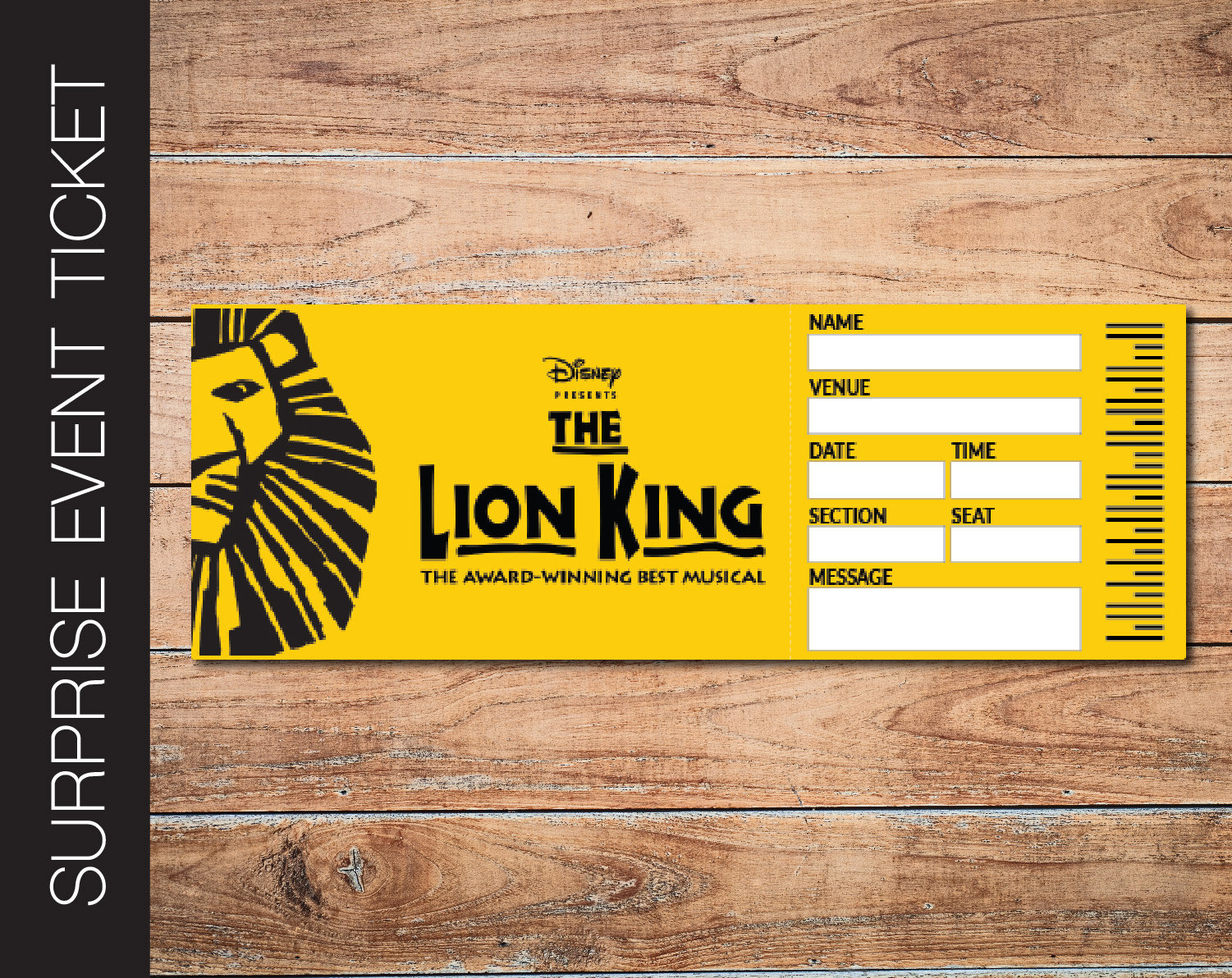 Printable LION KING Broadway Surprise Ticket. Editable Musical Theatre ...