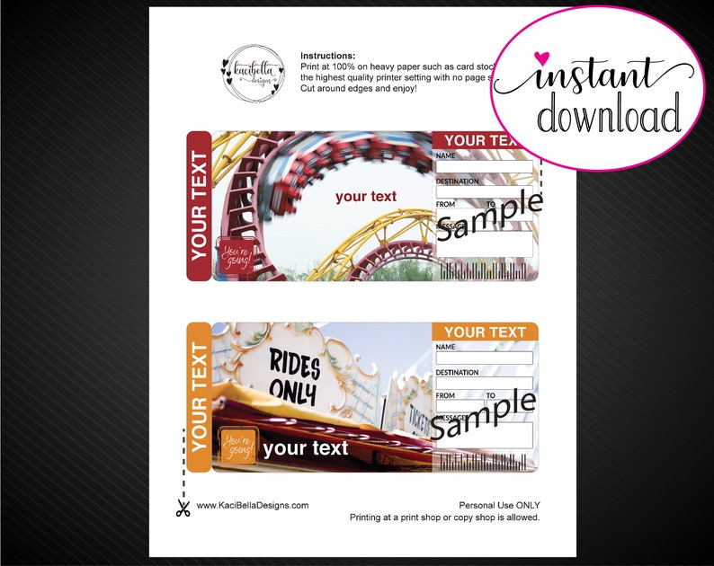 Printable THEME PARK or FAIR Surprise Gift Reveal Ticket. - Etsy