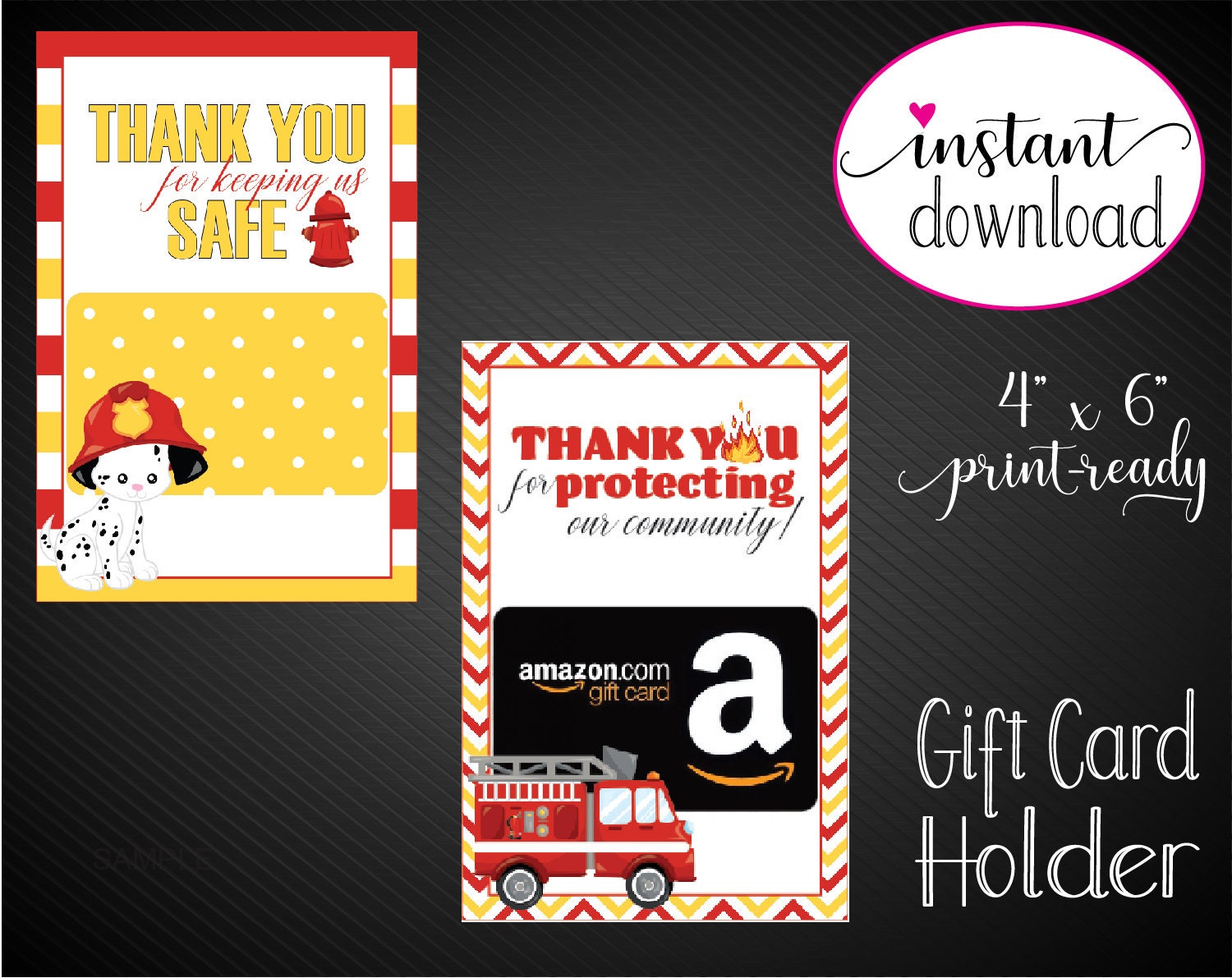 Printable FIRE FIGHTERS Gift Card Holder. First Responder | Etsy