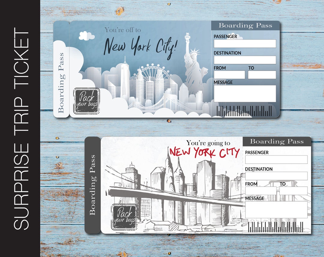 Printable NEW YORK Surprise Trip Gift Ticket. Boarding Pass. Printable ...