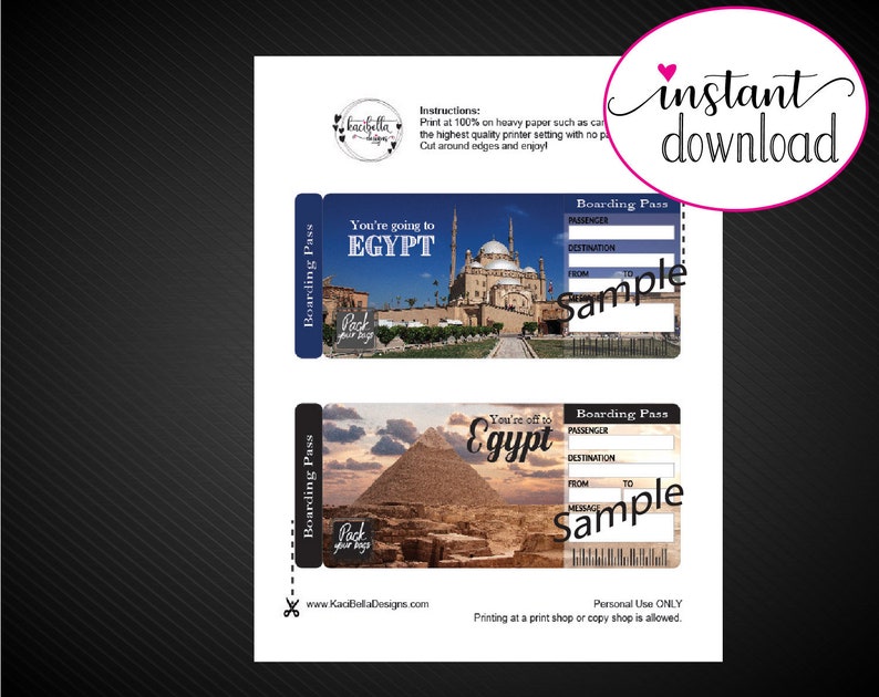 Printable EGYPT Surprise Trip Gift Ticket. Boarding Pass. Trip - Etsy
