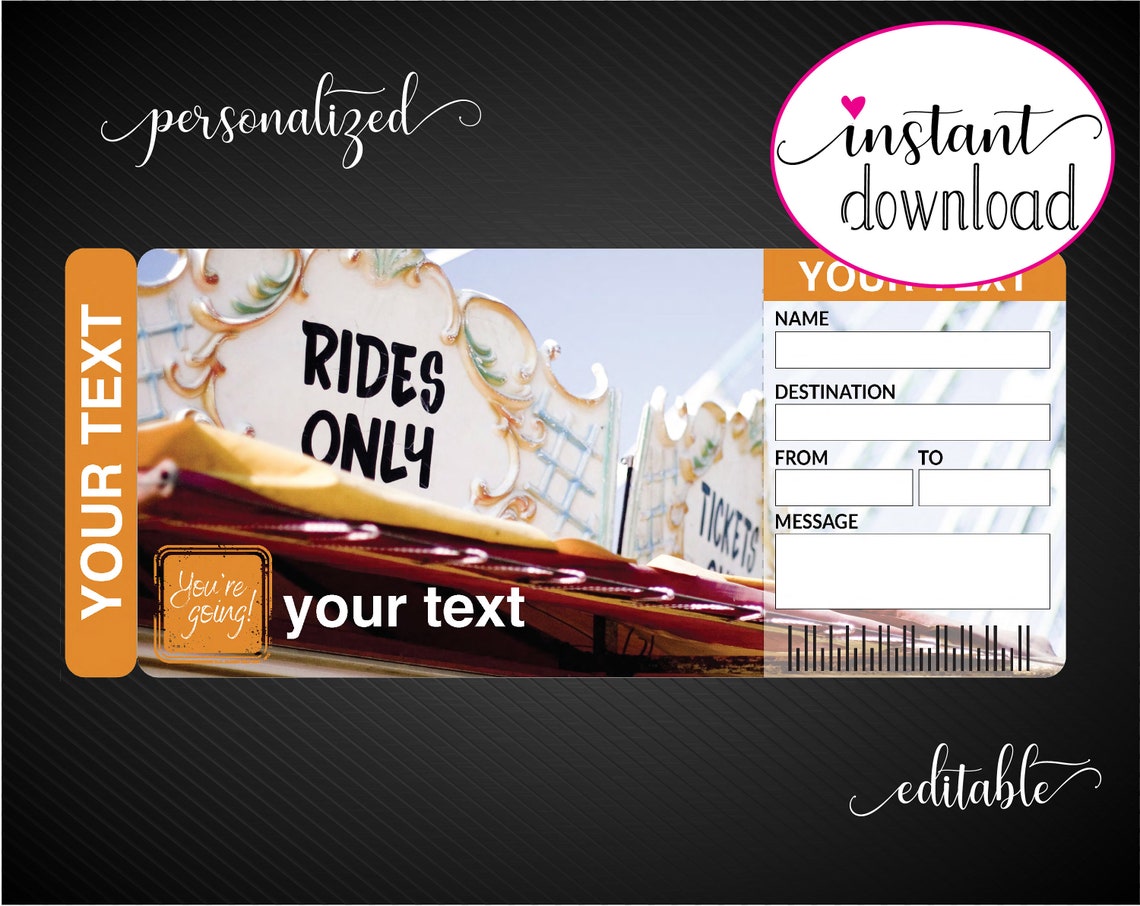 Printable THEME PARK or FAIR Surprise Gift Reveal Ticket. - Etsy