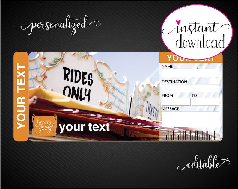 Printable THEME PARK or FAIR Surprise Gift Reveal Ticket. Admission ...