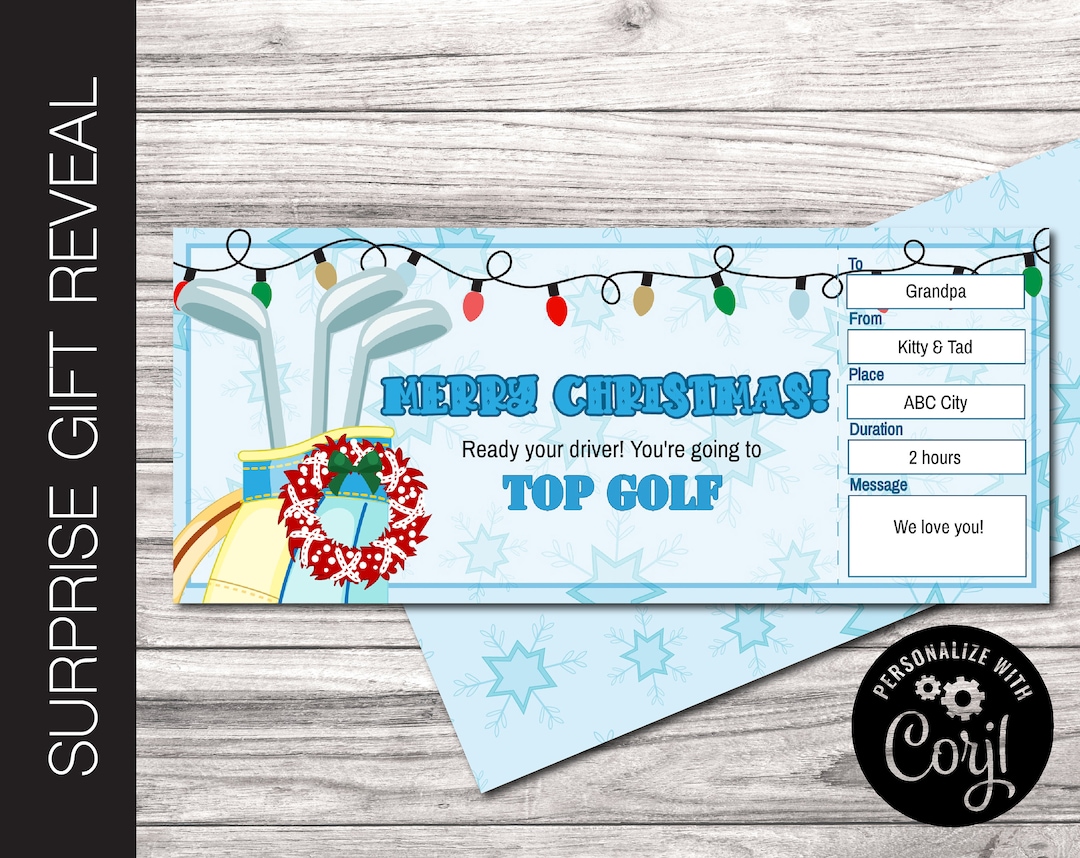 Editable TOP GOLF Surprise Gift Reveal Coupon. Holiday Subscription ...