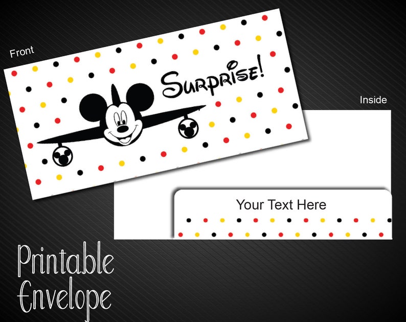 Printable DISNEY Envelope for Surprise Gift Tickets, Vouchers, Boarding ...
