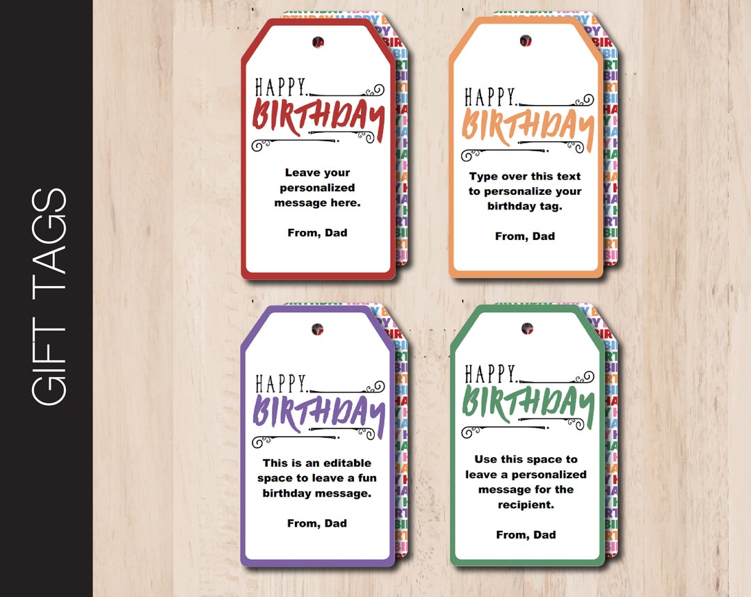 Editable HAPPY BIRTHDAY Themed Gift Tags. Double-sided Printable ...