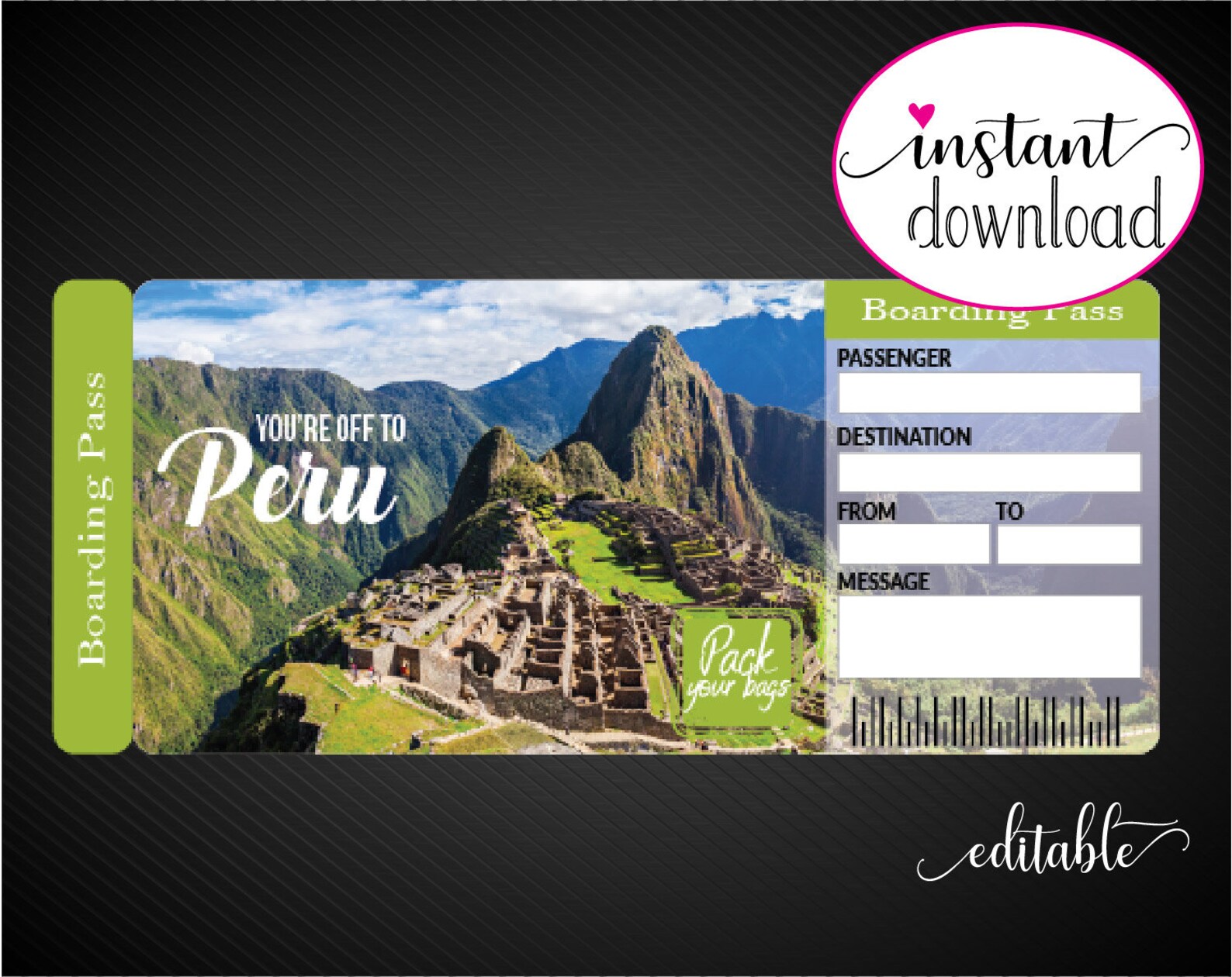 Printable PERU Surprise Trip Gift Ticket. Boarding Pass. - Etsy