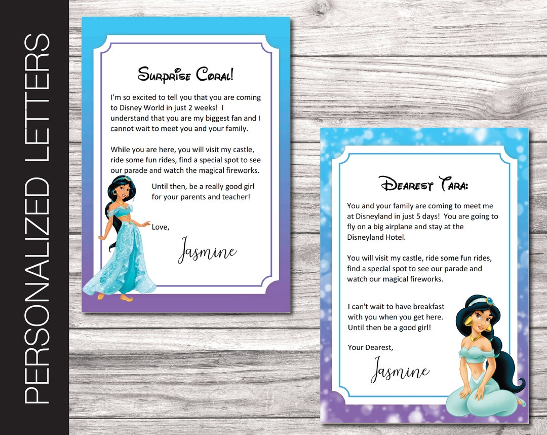 Printable JASMINE Personalized Letters Surprise Trip Reveal. Aladdin. 5 ...
