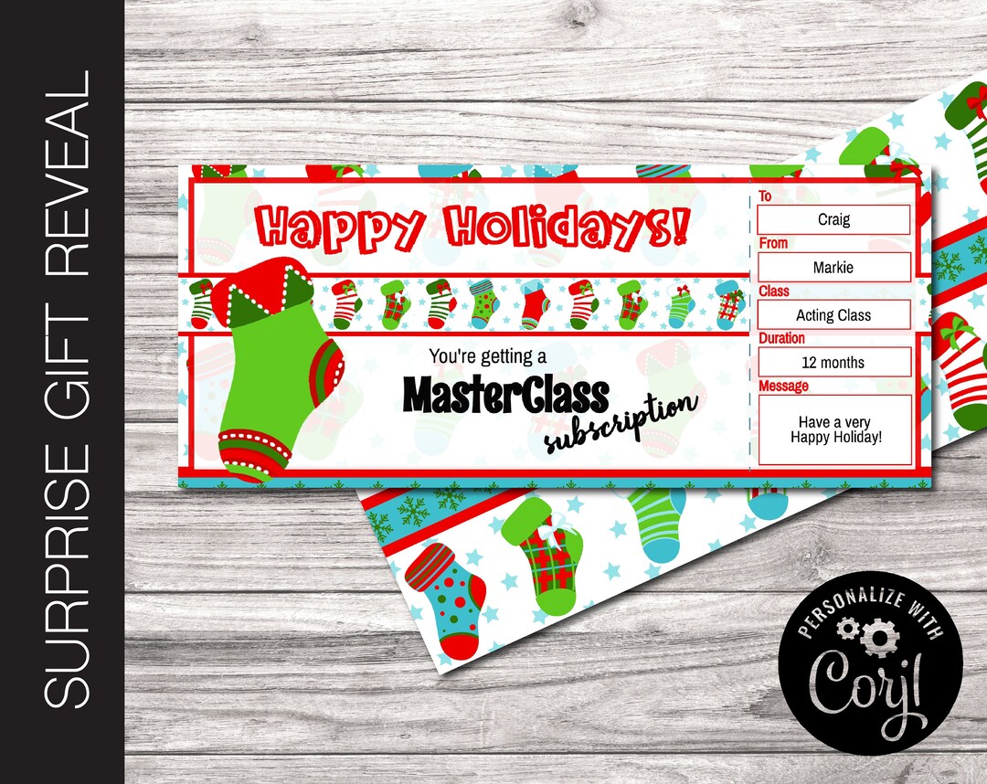 Editable MASTERCLASS Subscription Surprise Gift Reveal Coupon. Holiday ...