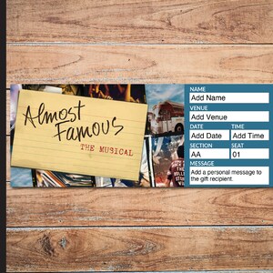 Printable ALMOST FAMOUS Broadway Surprise Ticket. Editable - Etsy