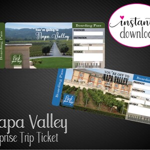 Printable NAPA VALLEY Surprise Trip Gift Ticket. Boarding Pass. Ticket ...