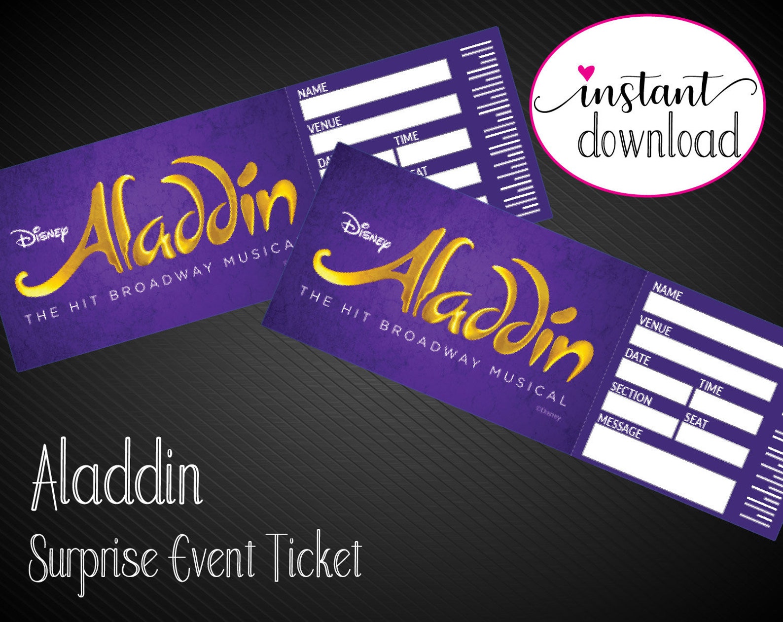 Printable ALADDIN Broadway Surprise Ticket. Editable Musical - Etsy Ireland