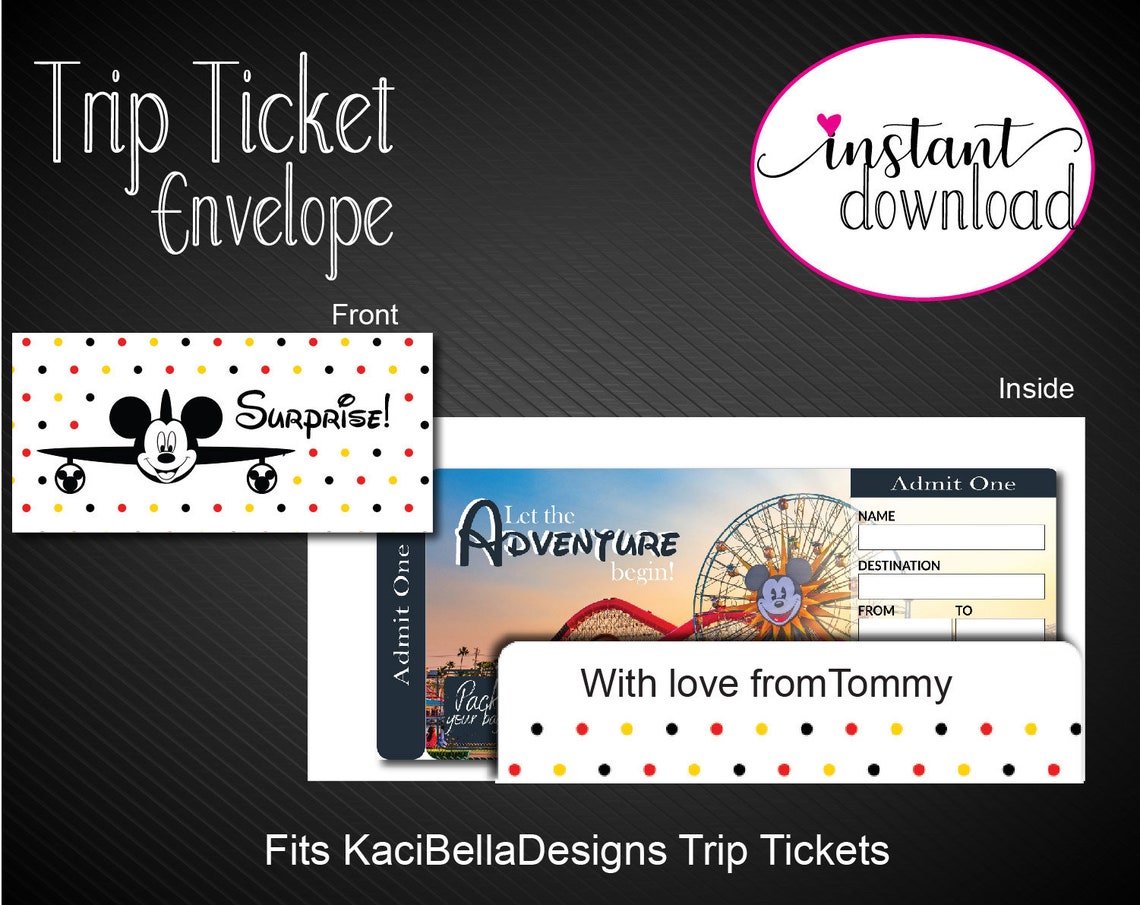 Printable DISNEY Envelope for Surprise Gift Tickets Vouchers | Etsy