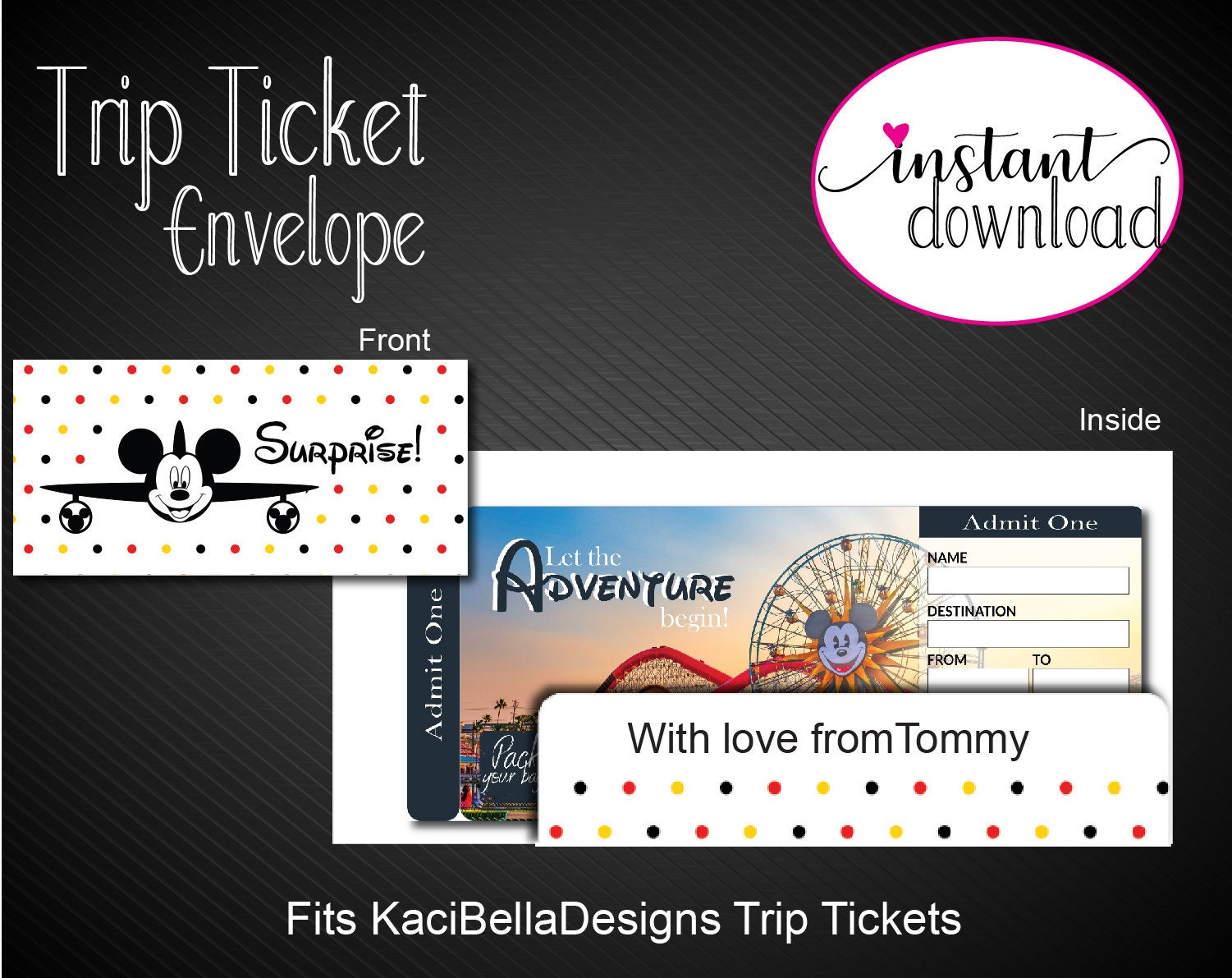 Printable DISNEY Envelope for Surprise Gift Tickets, Vouchers, Boarding ...