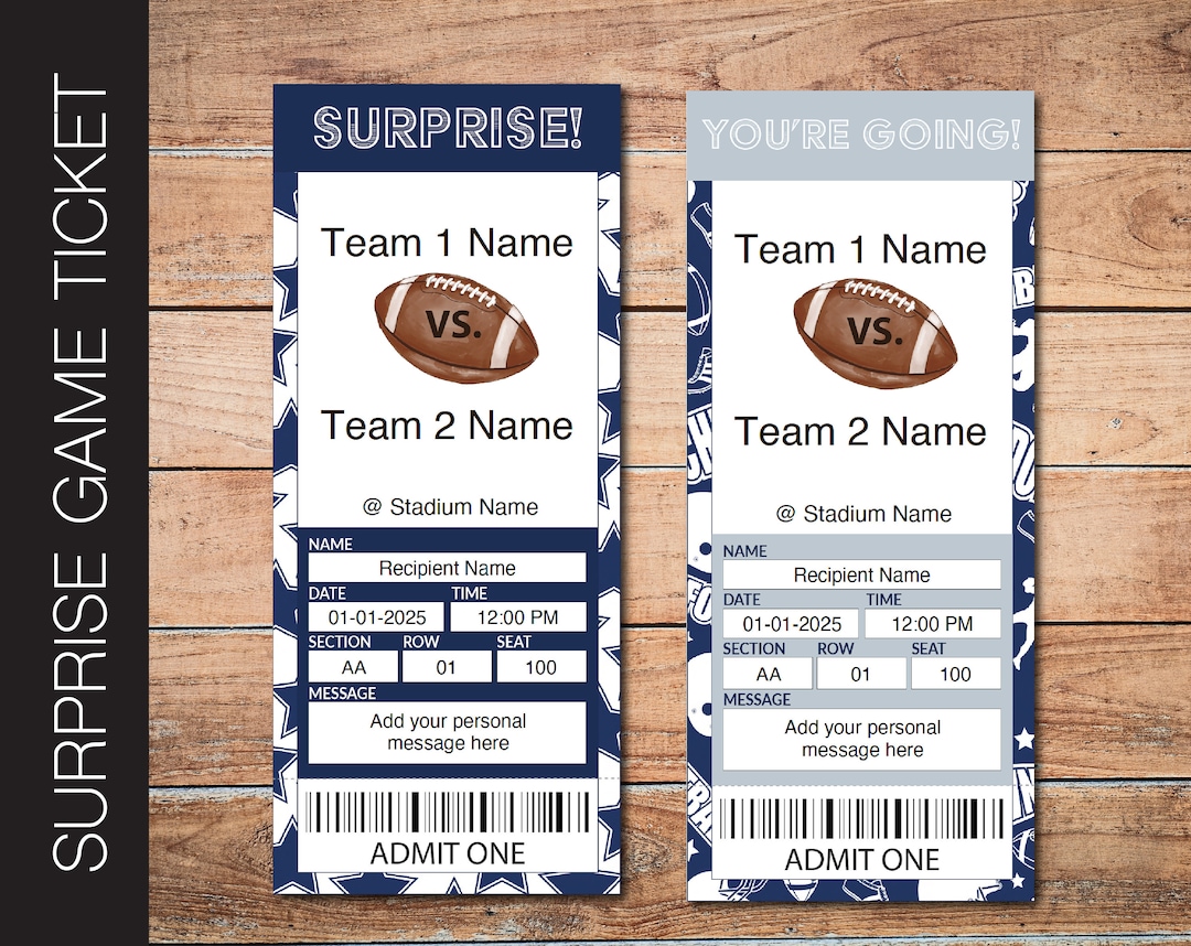 Editable DALLAS Colors Football Game Gift Reveal Ticket. Editable ...