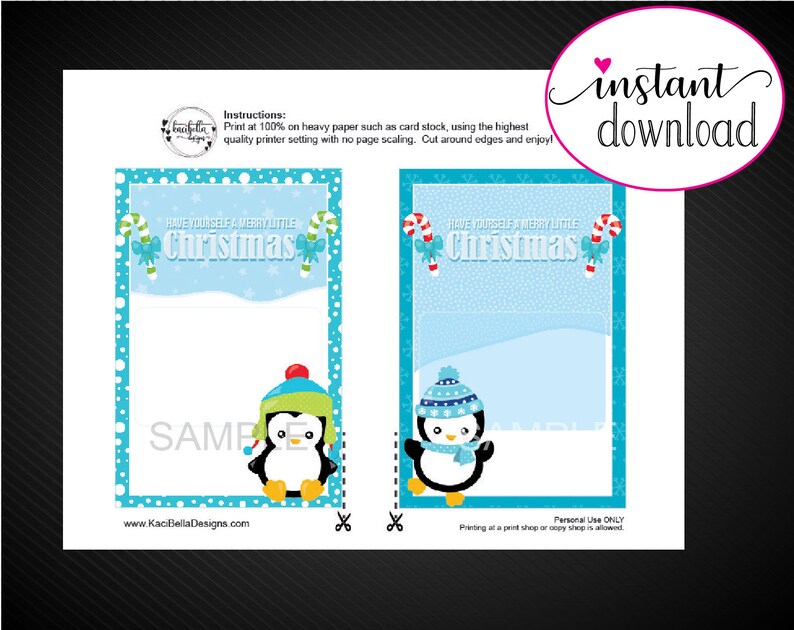 Printable CHRISTMAS Gift Card Holder. Penguins. Merry - Etsy