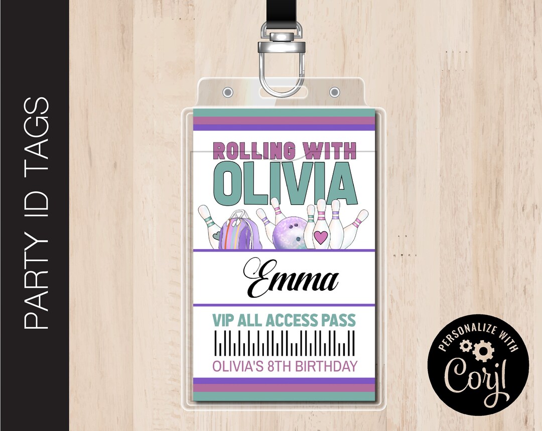 Editable BOWLING Party ID Tag VIP All Access Pass Bowling - Etsy