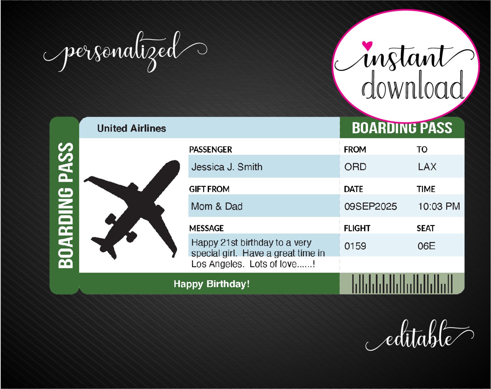 Printable AIRLINE Surprise Trip Gift Ticket. Six Colors. - Etsy