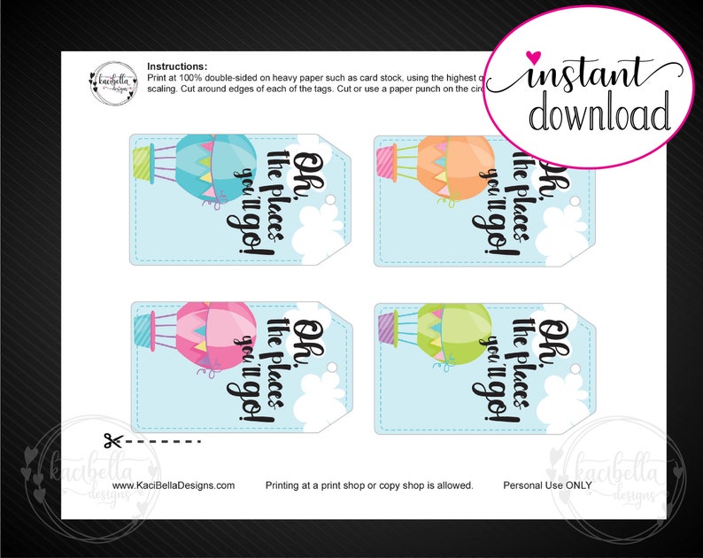 Editable OH the PLACES You'll Go Themed Gift Tags. Graduation ...