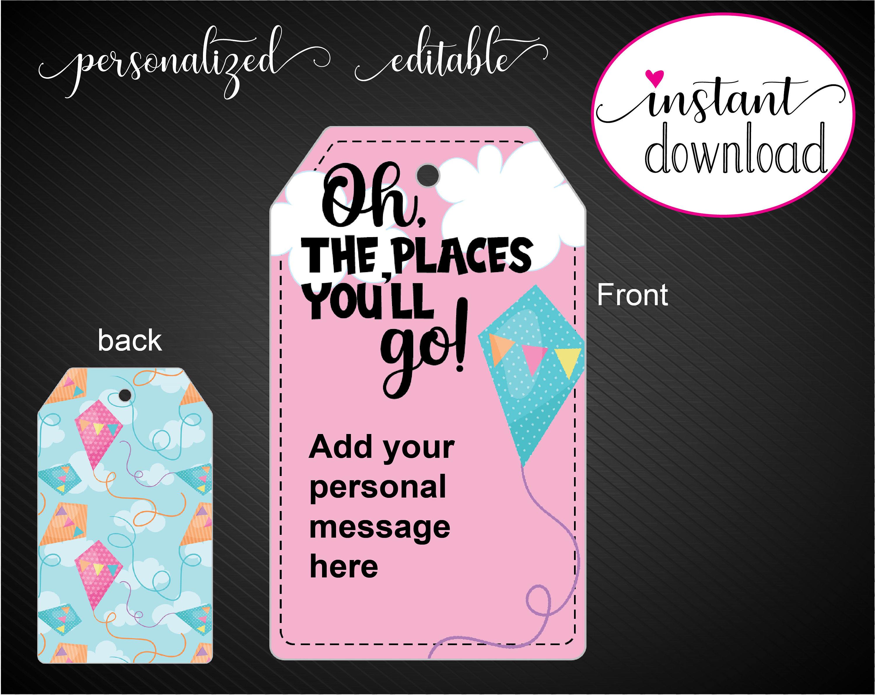 Editable OH THE PLACES You'll Go Themed Gift Tags. Graduation ...