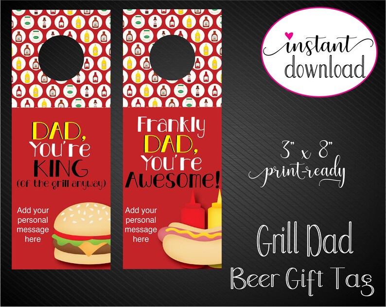 Printable GRILL DAD Beer Bottle Gift Tag. Celebrate Birthday | Etsy