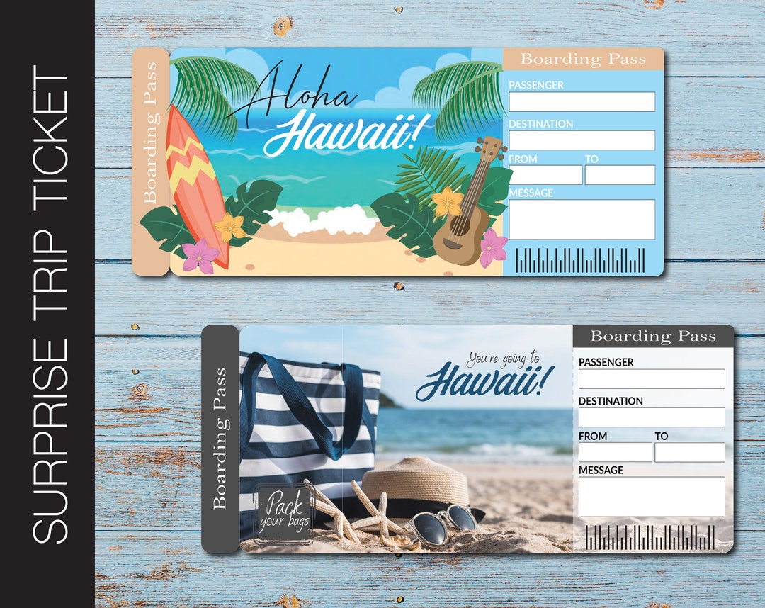 Printable HAWAII Surprise Trip Gift Ticket. Boarding Pass. Printable ...