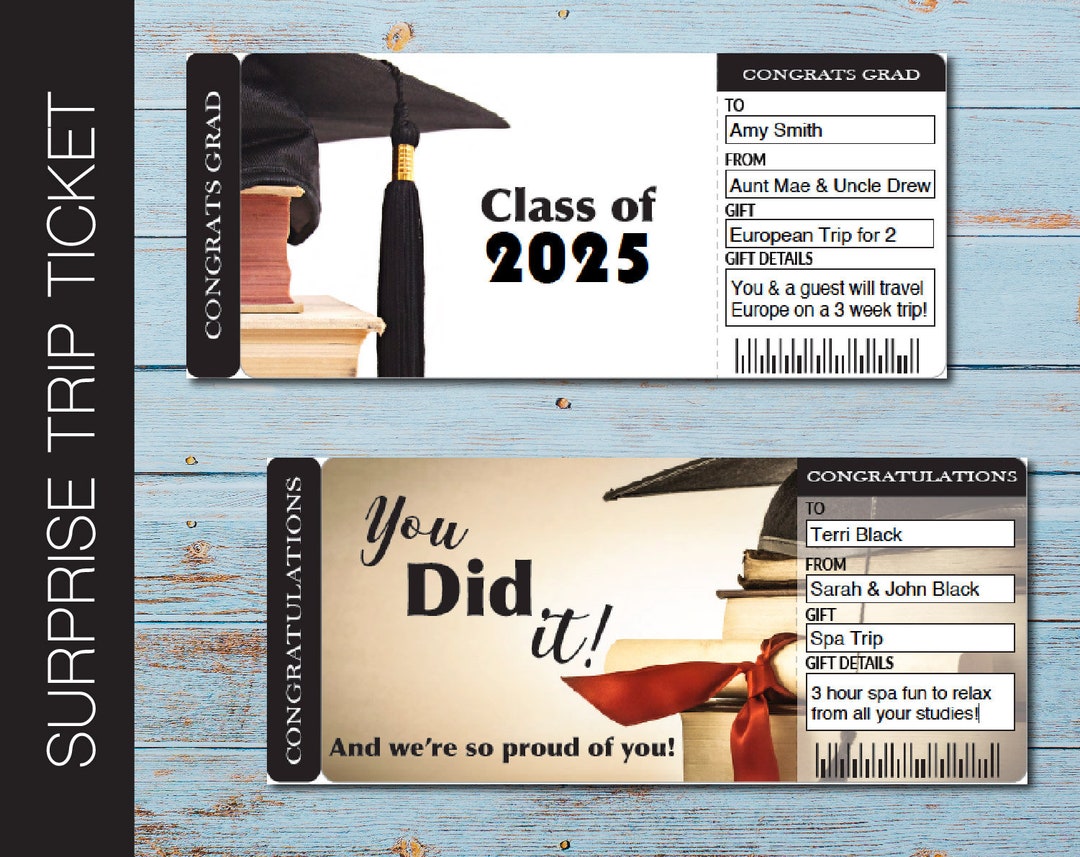 Printable GRADUATION Surprise Trip Gift Ticket. Boarding Pass ...