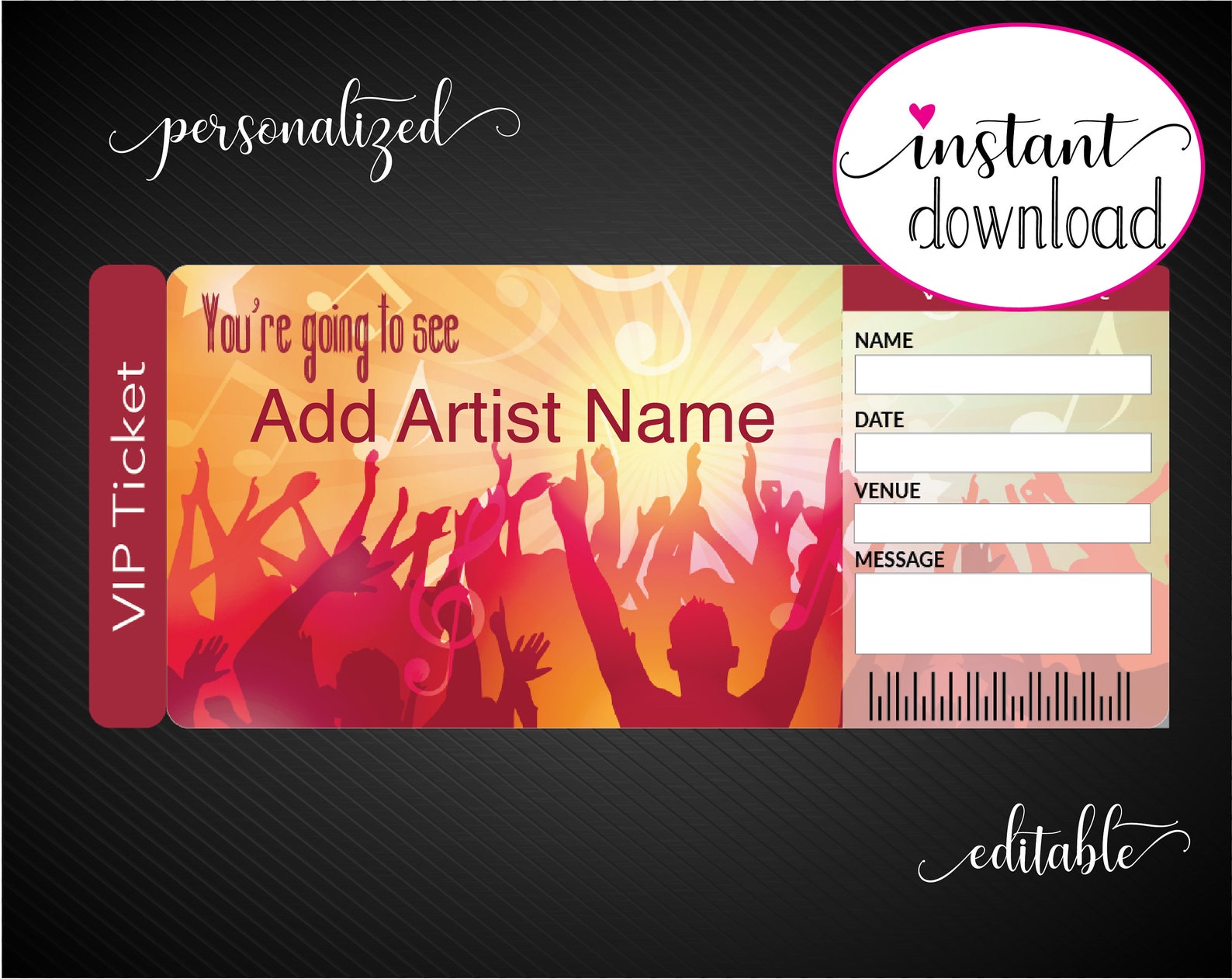 Printable CONCERT Surprise Ticket. Editable Artist Band | Etsy