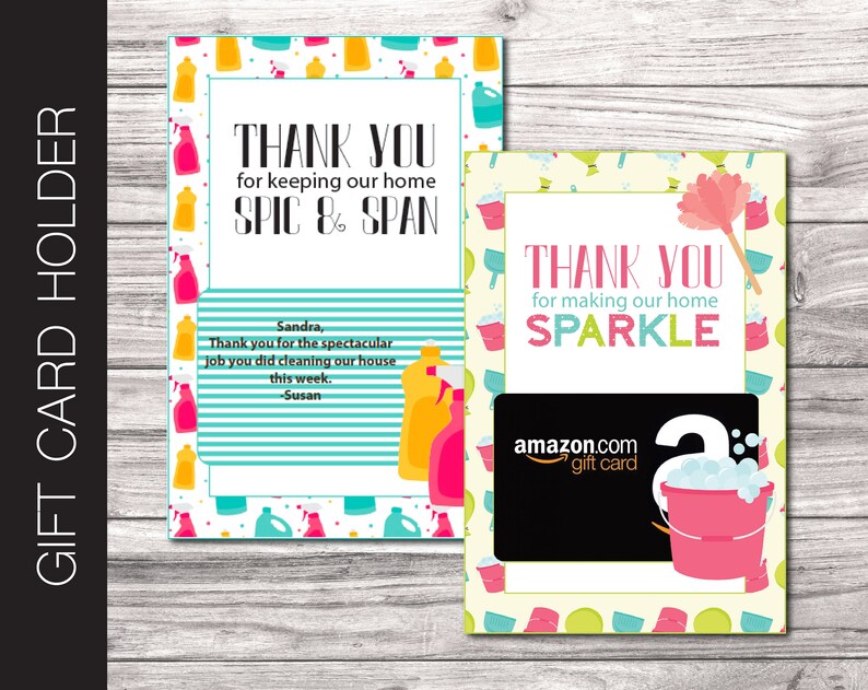 Printable HOUSE CLEANER Appreciation Gift Card Holder. Maid or - Etsy